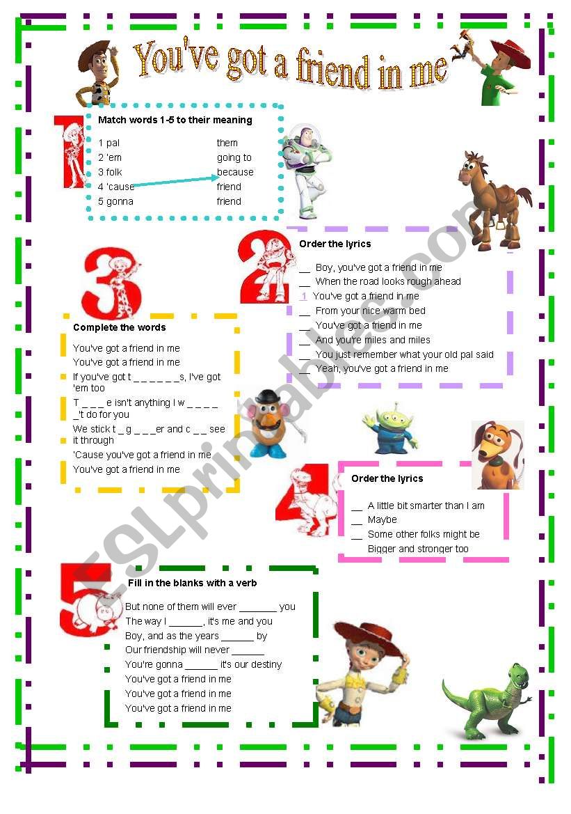 You´ve got a friend in me- Toy Story - ESL worksheet by florecita75