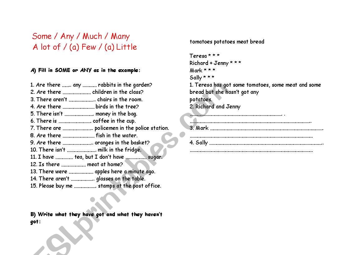 Some-Any-Much-Many-(A) Few-(A) lýttle - ESL worksheet by Dilay Yatkın