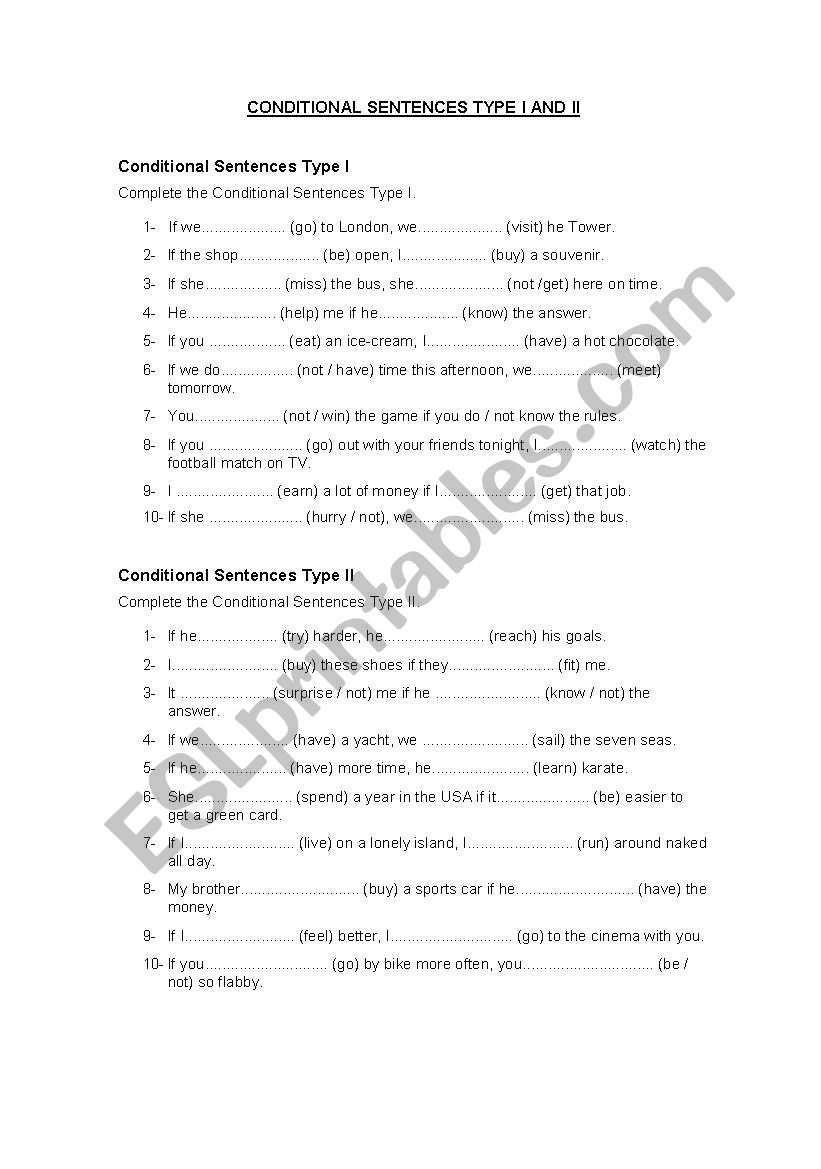 Conditional sentences type I and II - ESL worksheet by ZOUKDANCER