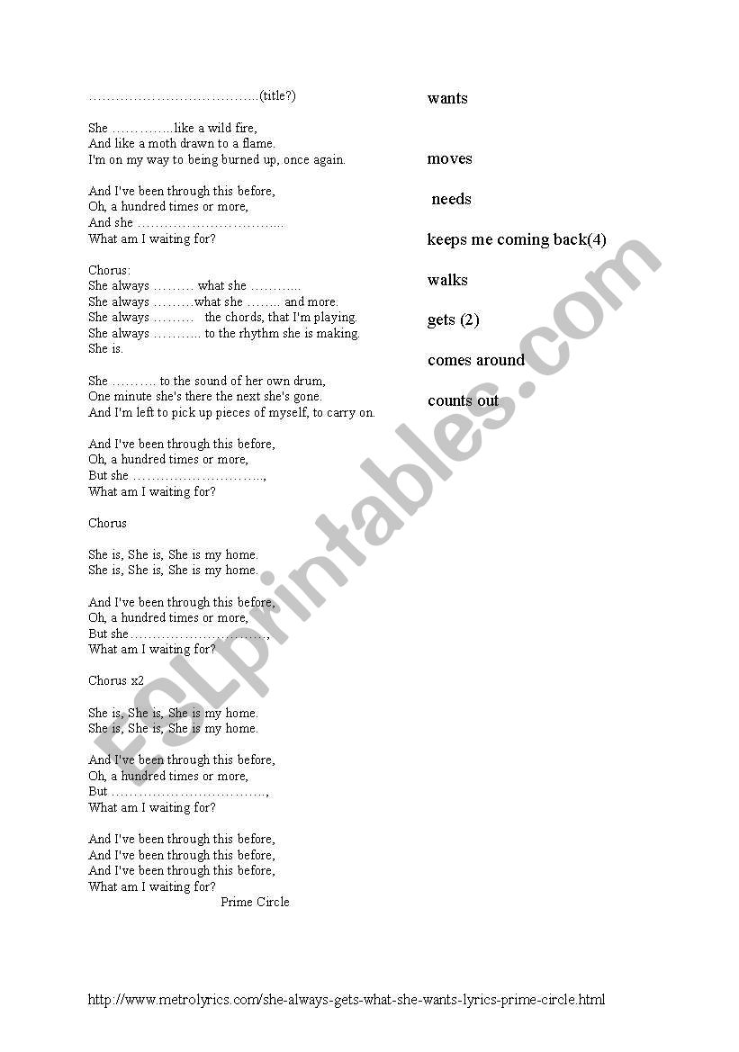 English worksheets: ´always´ use of frequency adverbs in a song