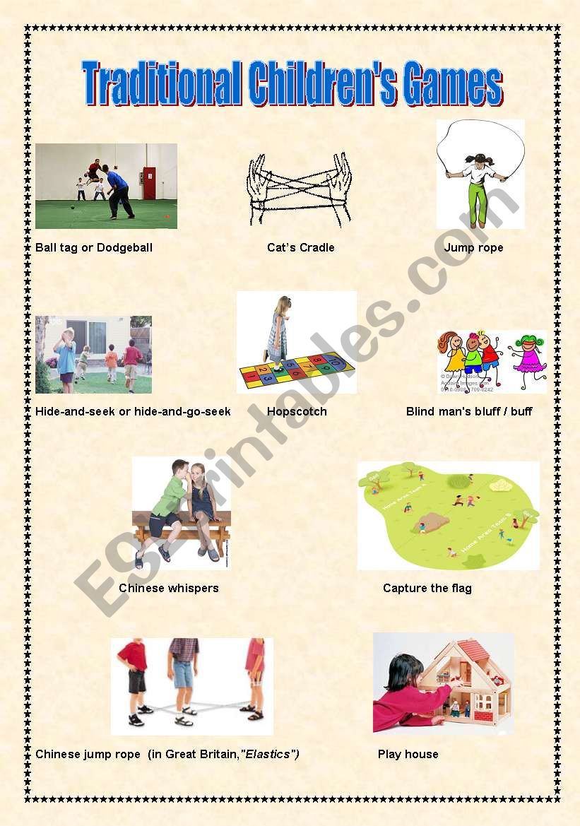 Traditional Children´s Games - Pictionary - ESL worksheet by alinetrabalho