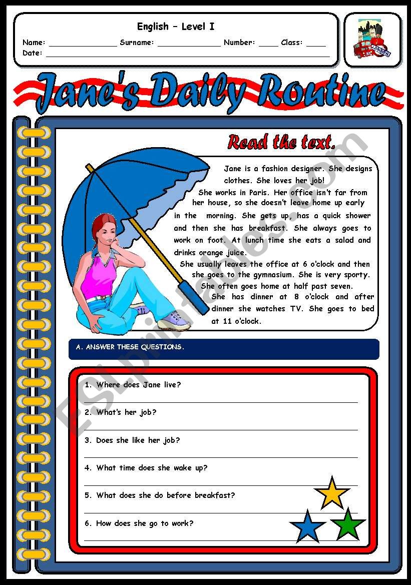 JANE´S DAILY ROUTINE - ESL worksheet by xani
