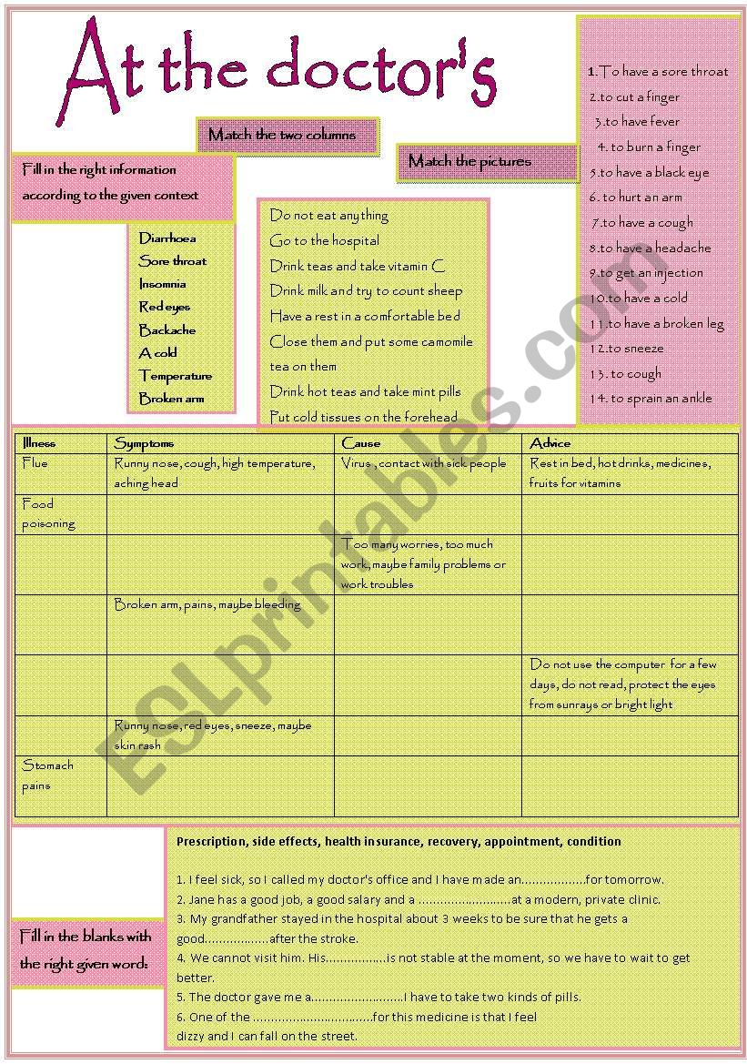 At the doctor´s - ESL worksheet by donapeter