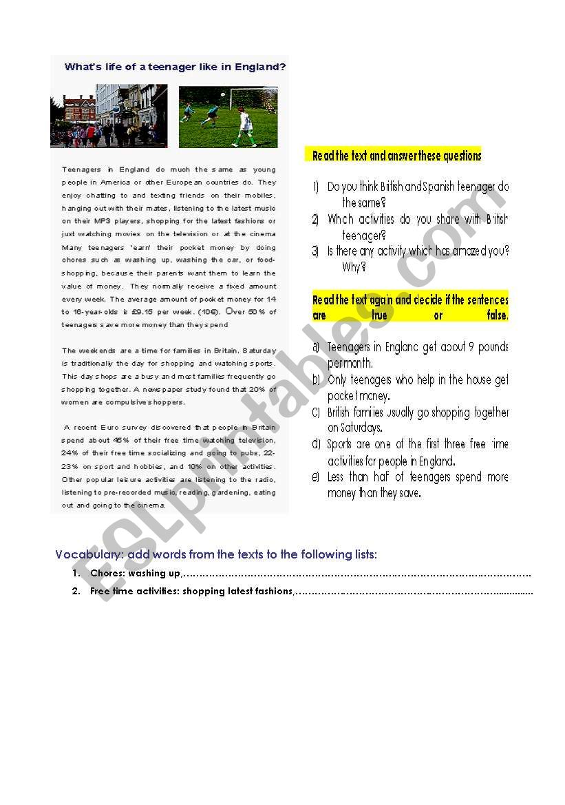 ENGLISH TEENAGERS´ LIFESTYLE - ESL worksheet by celurri