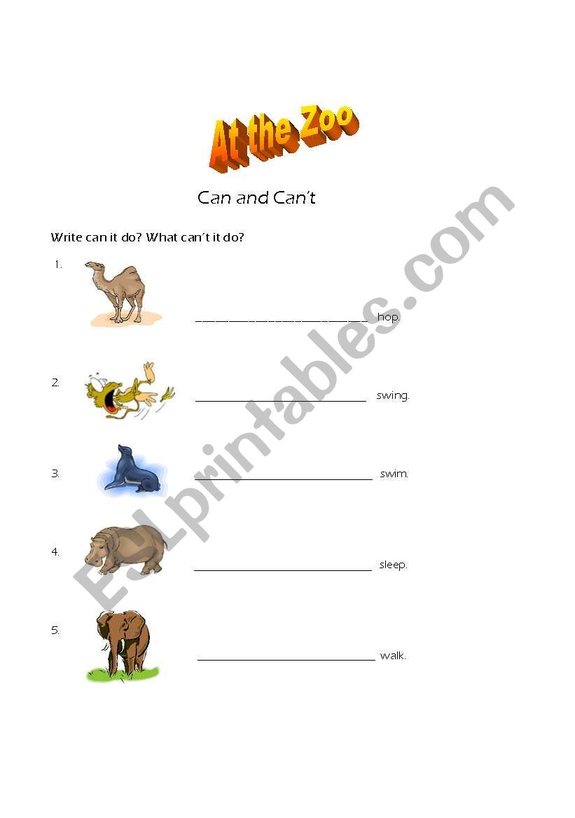 English worksheets: Can or Can´t - Animals