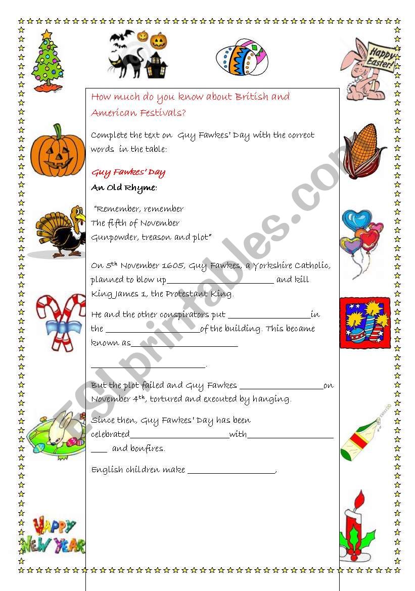 Quiz on Festivals - Part 4: Guy Fawkes´ Day - ESL worksheet by rosaria13