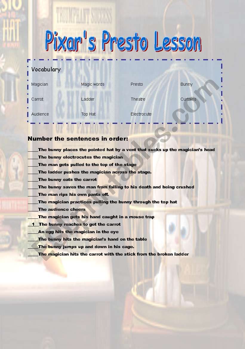 PixarÂ´s Presto Lesson - ESL worksheet by Amy Teacher