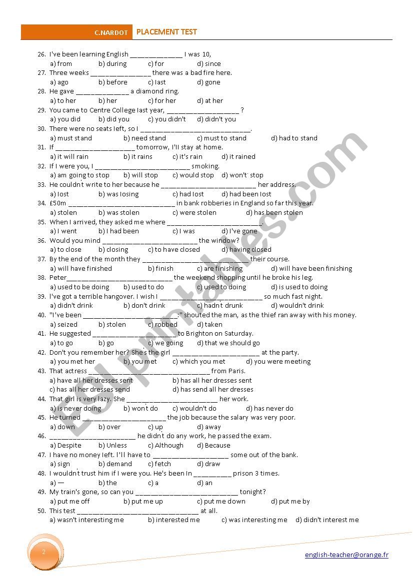 ESL Placement Test (A1-A2) ESL Worksheet By Serzt, 59% OFF ESL Placement Test (A1-A2) ESL Worksheet By Serzt, 59% OFF