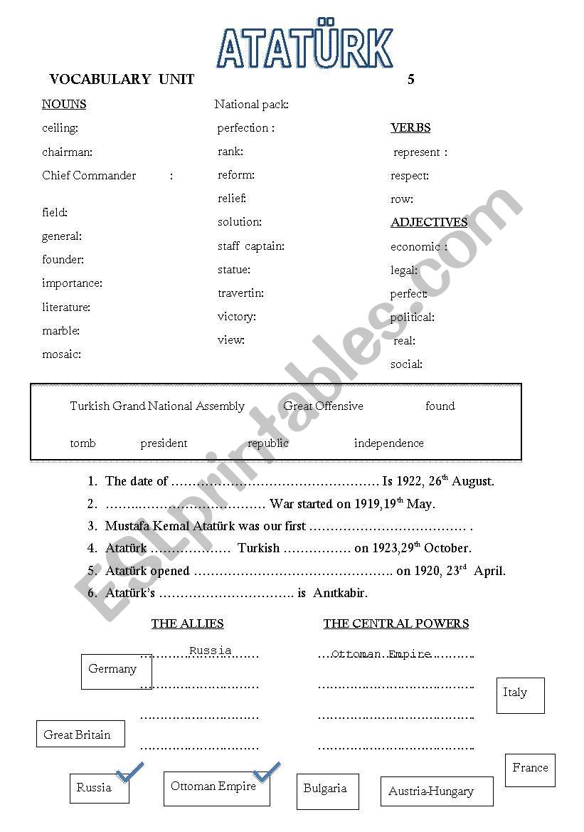 Atatürk Independence War - ESL worksheet by bilgen