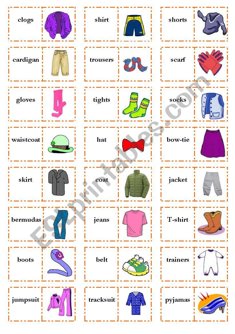 Let´s play dominoes! Set 4: Clothes - ESL worksheet by Silvia33