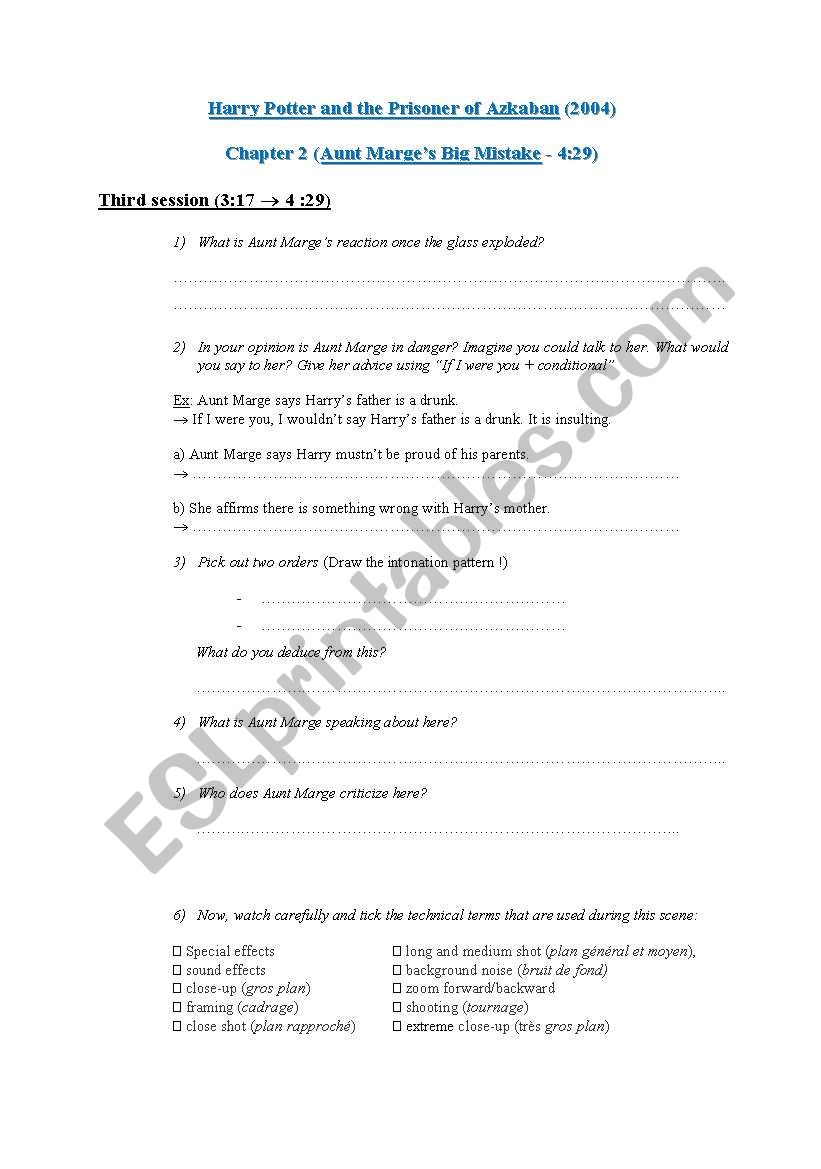 ´Harry Potter and the prisoner of Azkaban´ Chapter 2 ´Aunt Marge´s Big ...