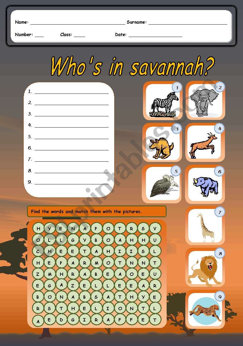 WHO´S IN SAVANNAH - ESL worksheet by marinaru