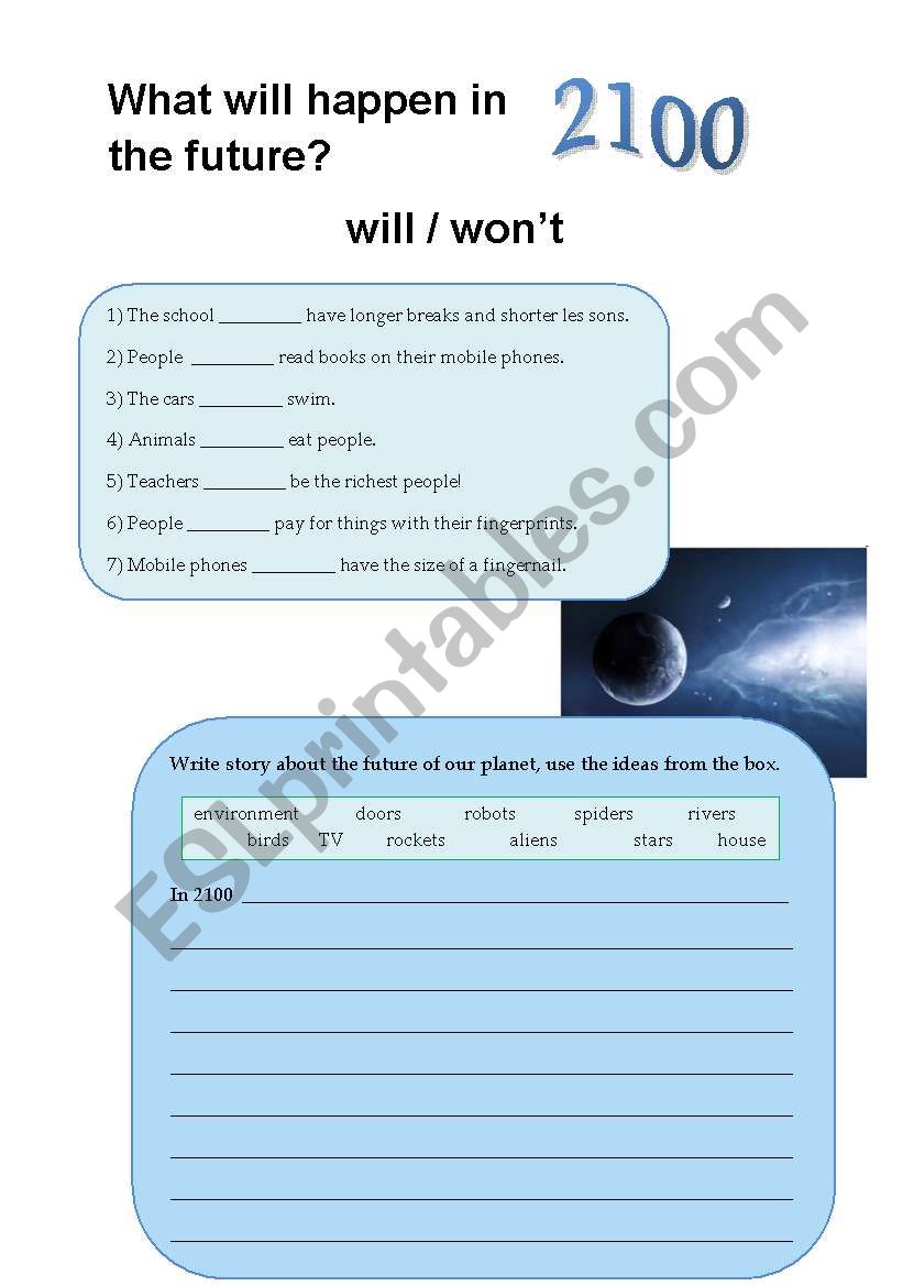 Will and won´t - talking about the future - ESL worksheet by Rainboow