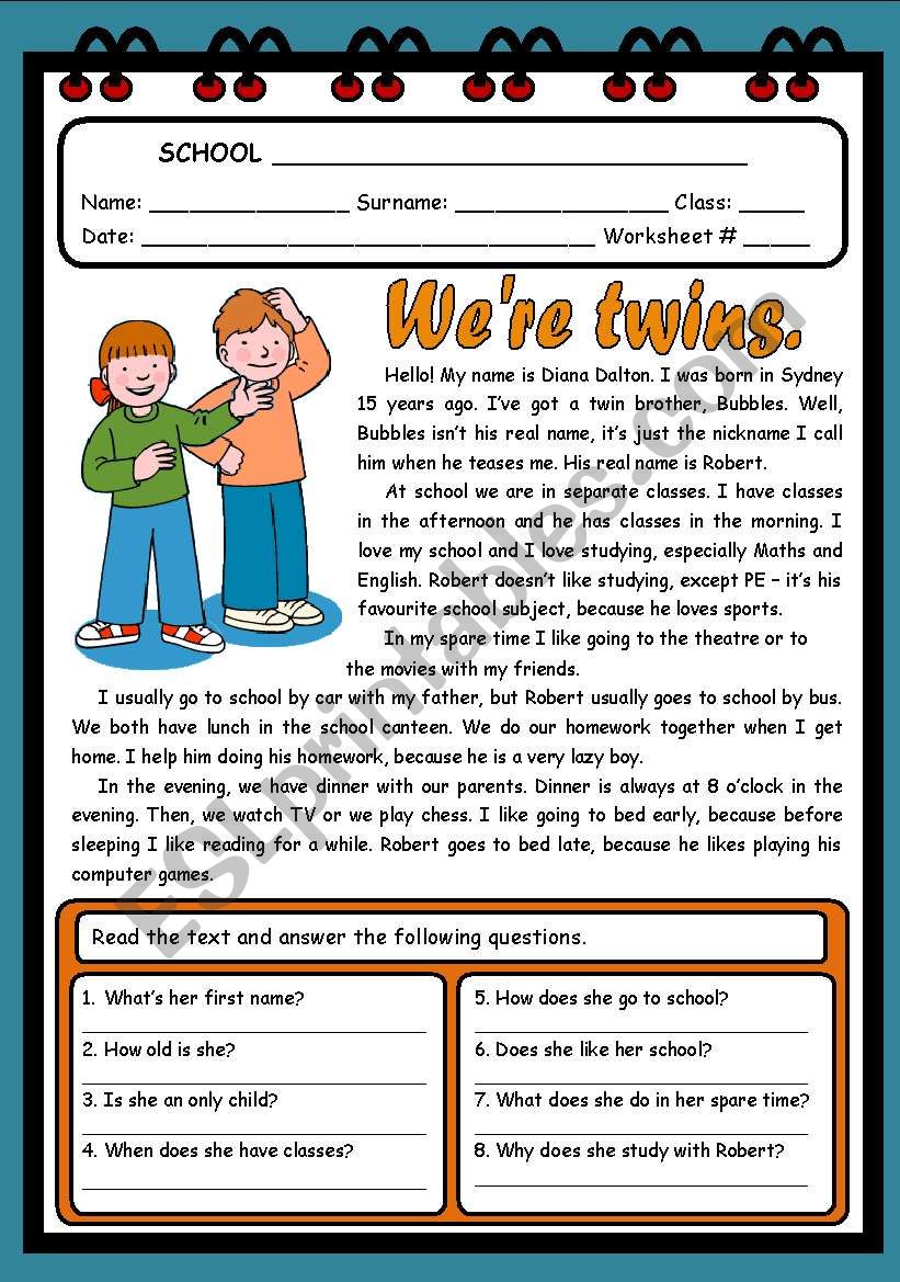 WE´RE TWINS ( 2 PAGES ) - ESL worksheet by evelinamaria