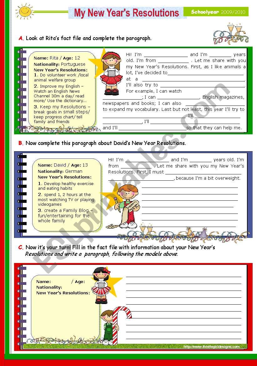 2nd 45-minute-class: "My New Year´s Resolutions" - Writing activities ...