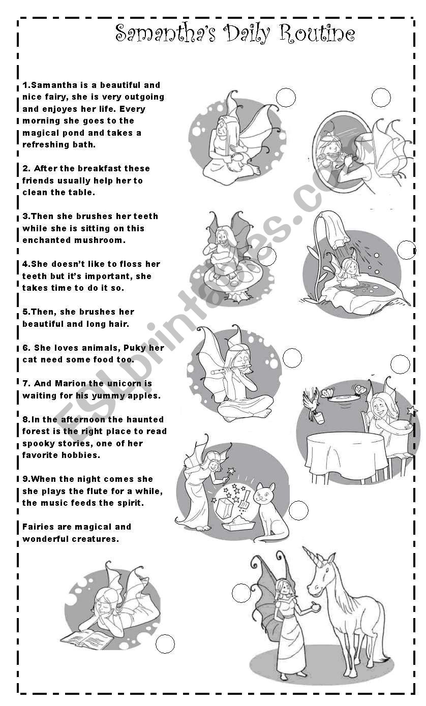 Samantha´s Daily Routine Match - ESL worksheet by ilona