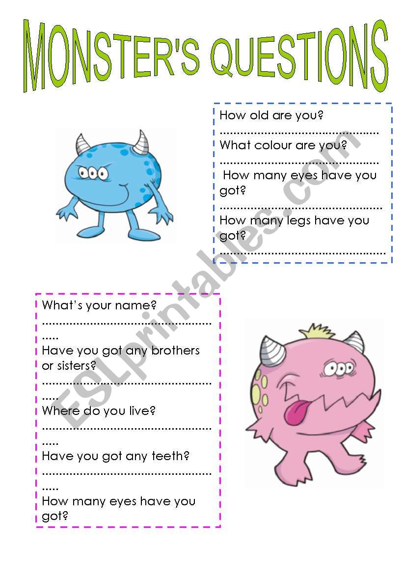 Monster´s questions - ESL worksheet by kopciuszek