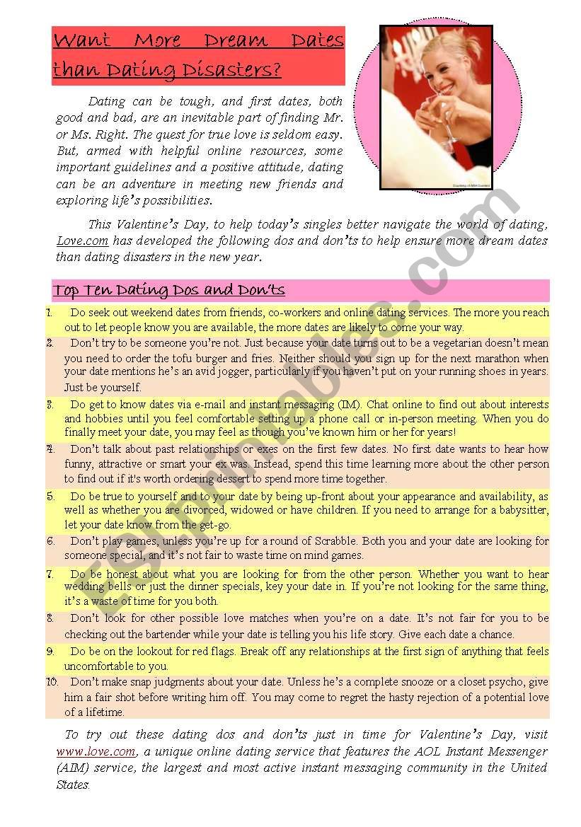 Online date: do´s and don´ts - ESL worksheet by amely13