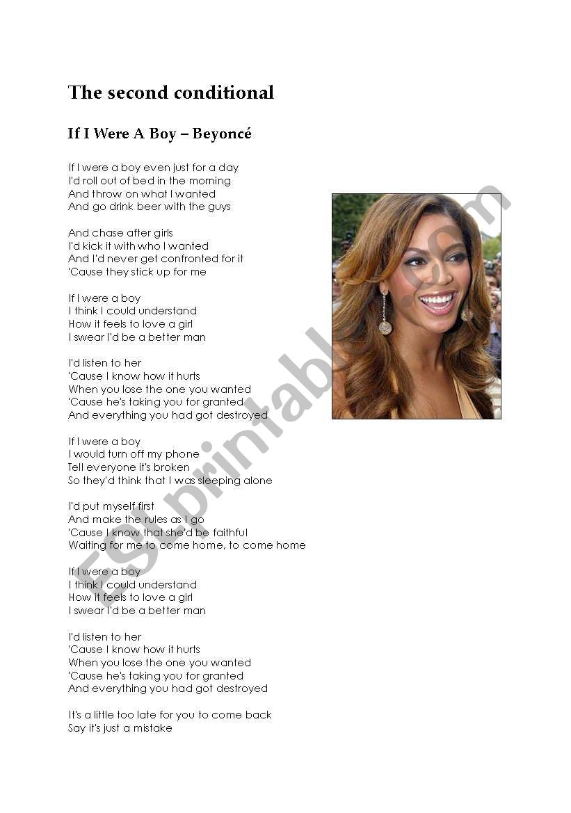 The second conditional - song Beyoncé - ESL worksheet by Jesca