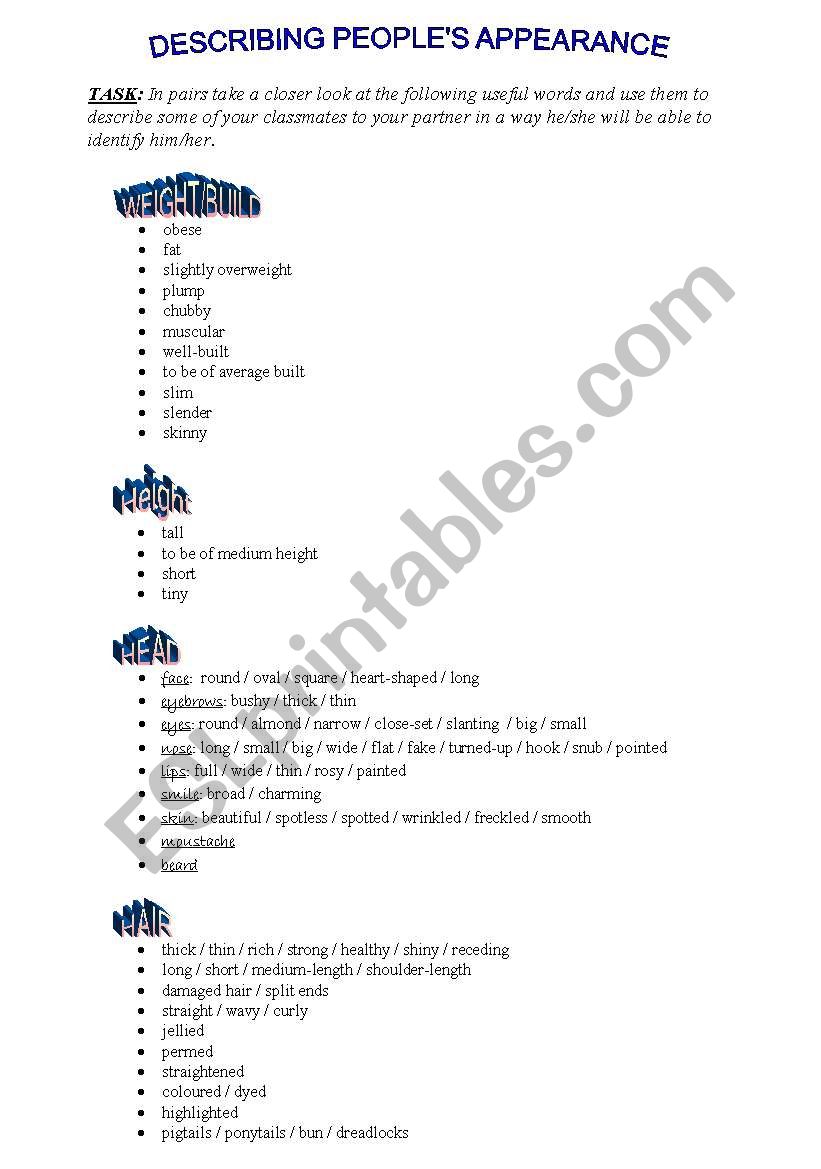 describing people´s appearance - ESL worksheet by todis25