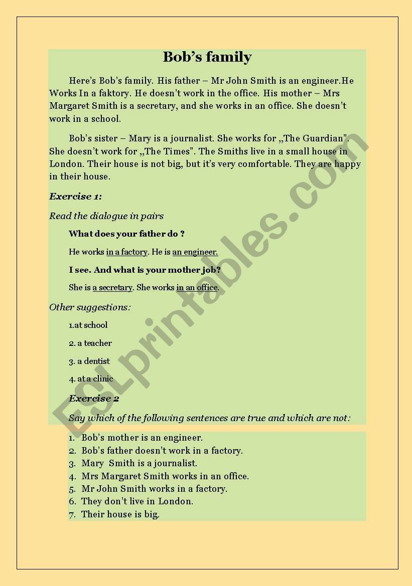 Bob´s family - ESL worksheet by abbbba
