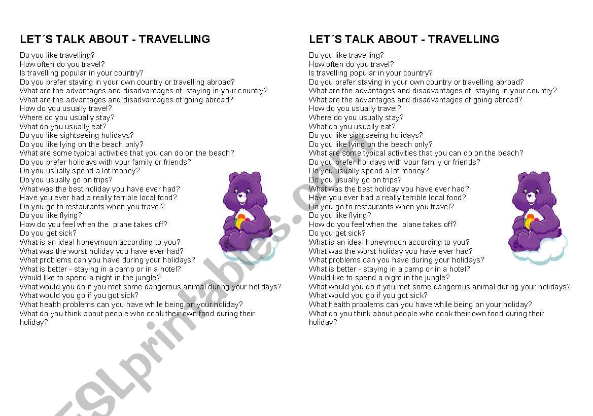 LetÂ´s talk about - TRAVELLING - ESL worksheet by mariana_x