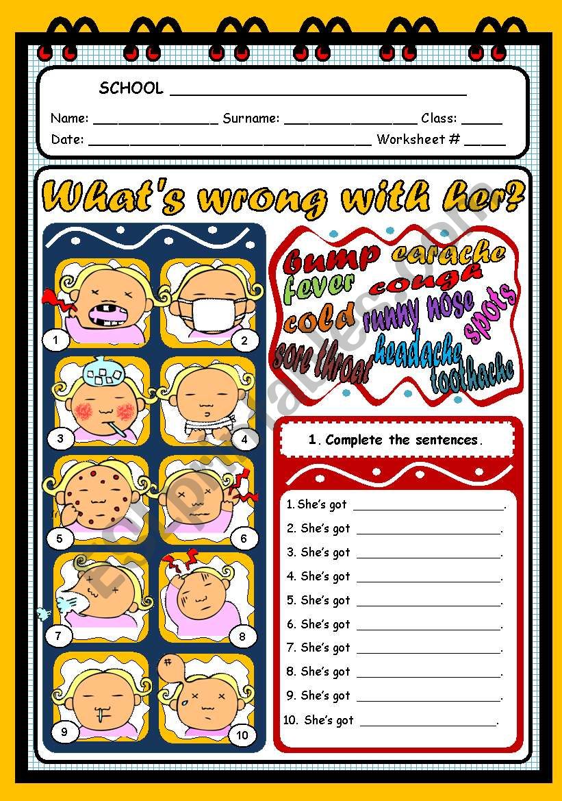 WHATÂ´S WRONG WITH HER? - ILLNESSES - ESL worksheet by evelinamaria