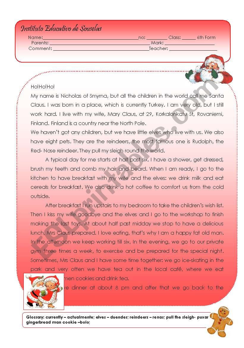 Santa´s Daily Routine - ESL worksheet by lhmoniz