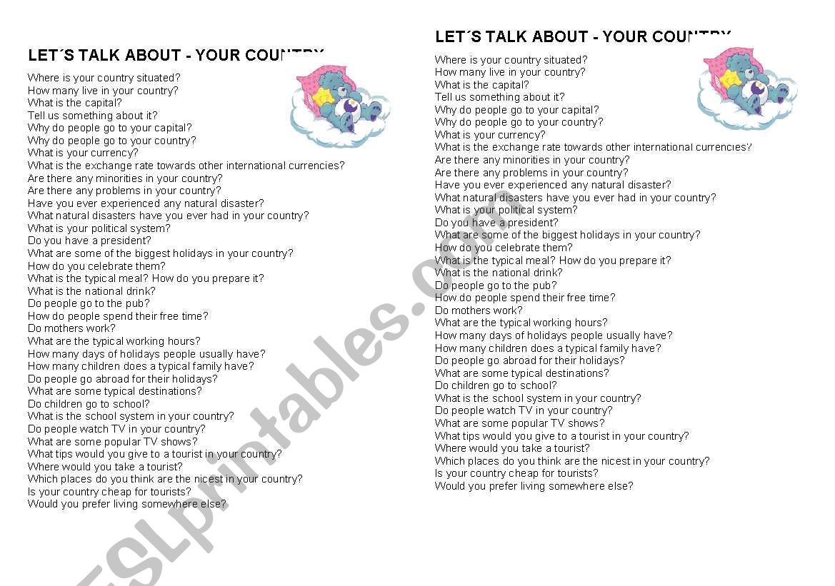 Let´s talk about YOUR COUNTRY - ESL worksheet by mariana_x