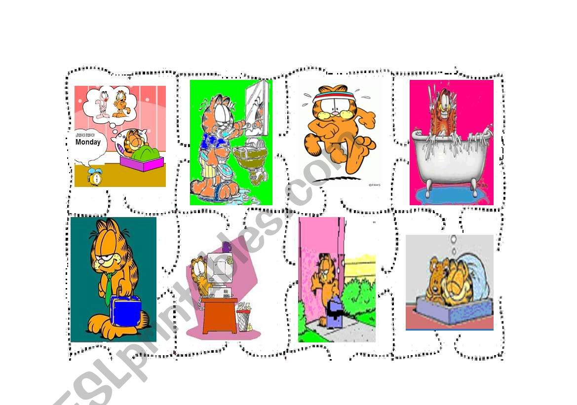 GARFIELD´S DAILY ROUTINE PUZZLE 1 - ESL worksheet by jack_y1000