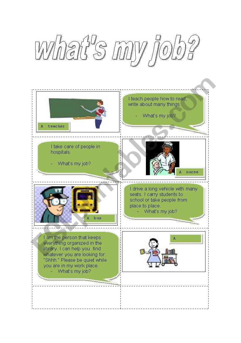 English worksheets: what´s my job?