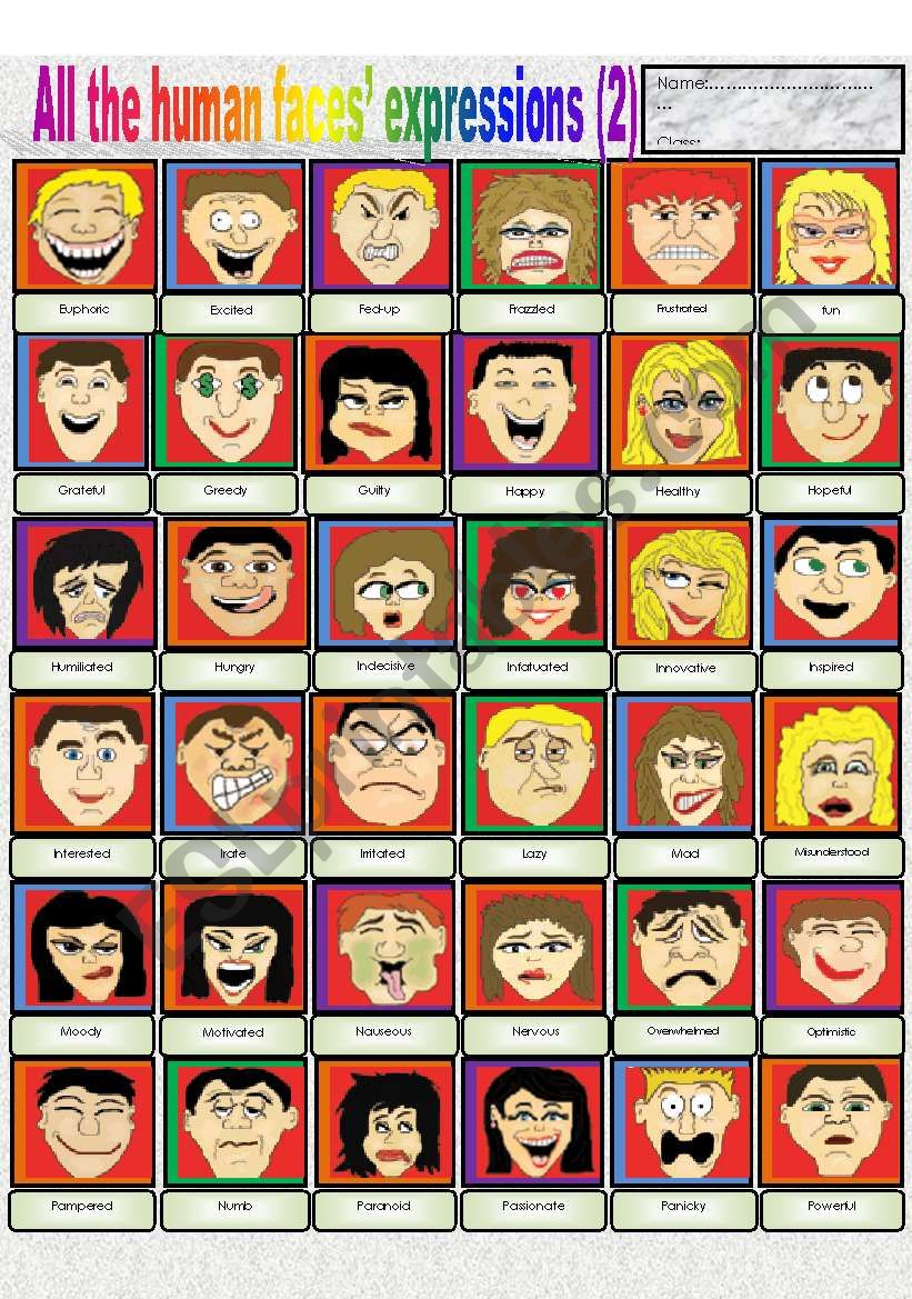 All the human faces´ expressions (part 2) - ESL worksheet by tareq