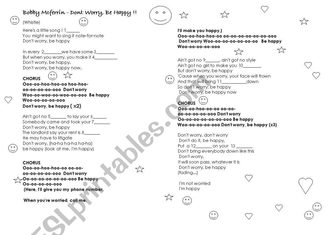 English worksheets: Song:Don´t worry,be happy by Bobby Mc Ferrin