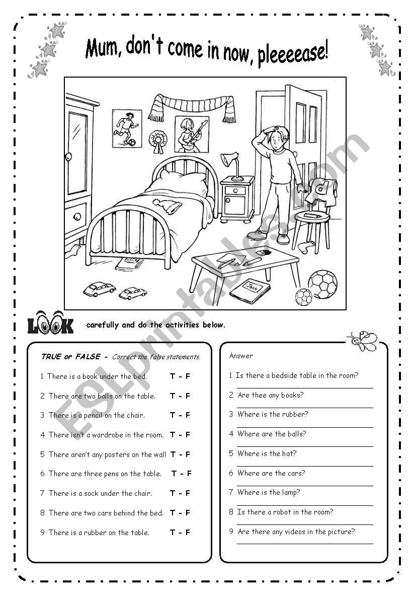 THERE IS – ARE + Prepositions - B&W - ESL worksheet by Vivi Quir