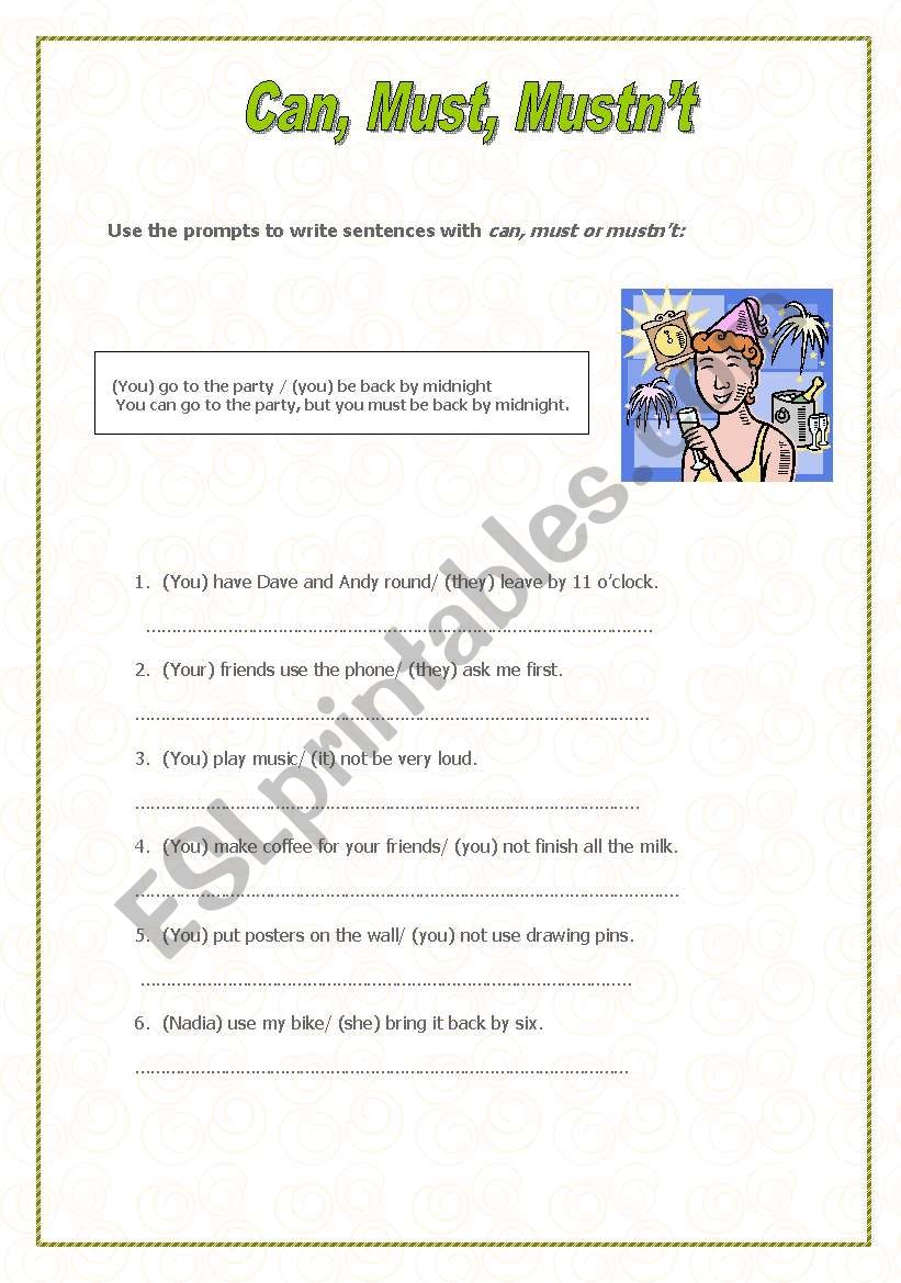 English worksheets: Can, must, mustn´t