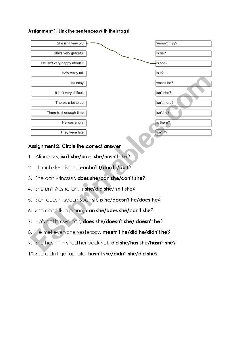Question tag assignment - ESL worksheet by BobbyMost