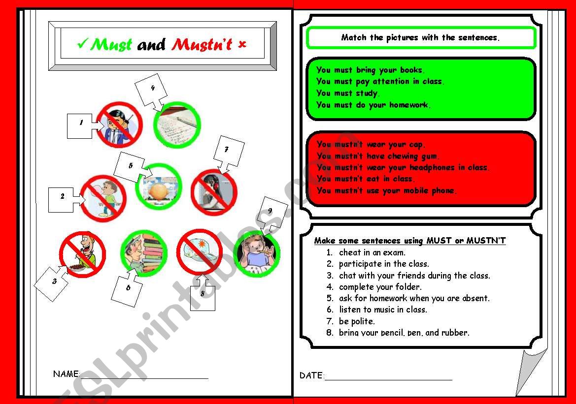 must and mustn´t - ESL worksheet by alecitawde
