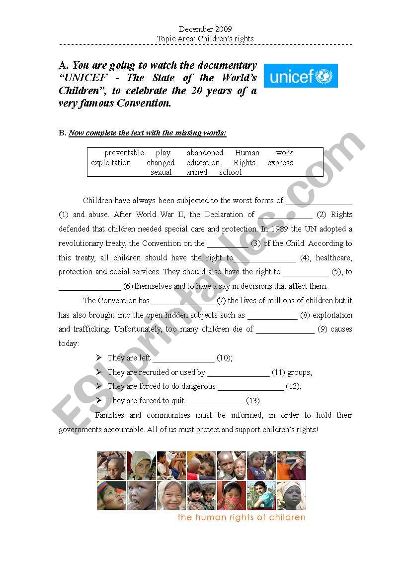 Children´s rights - ESL worksheet by anaccalhoa