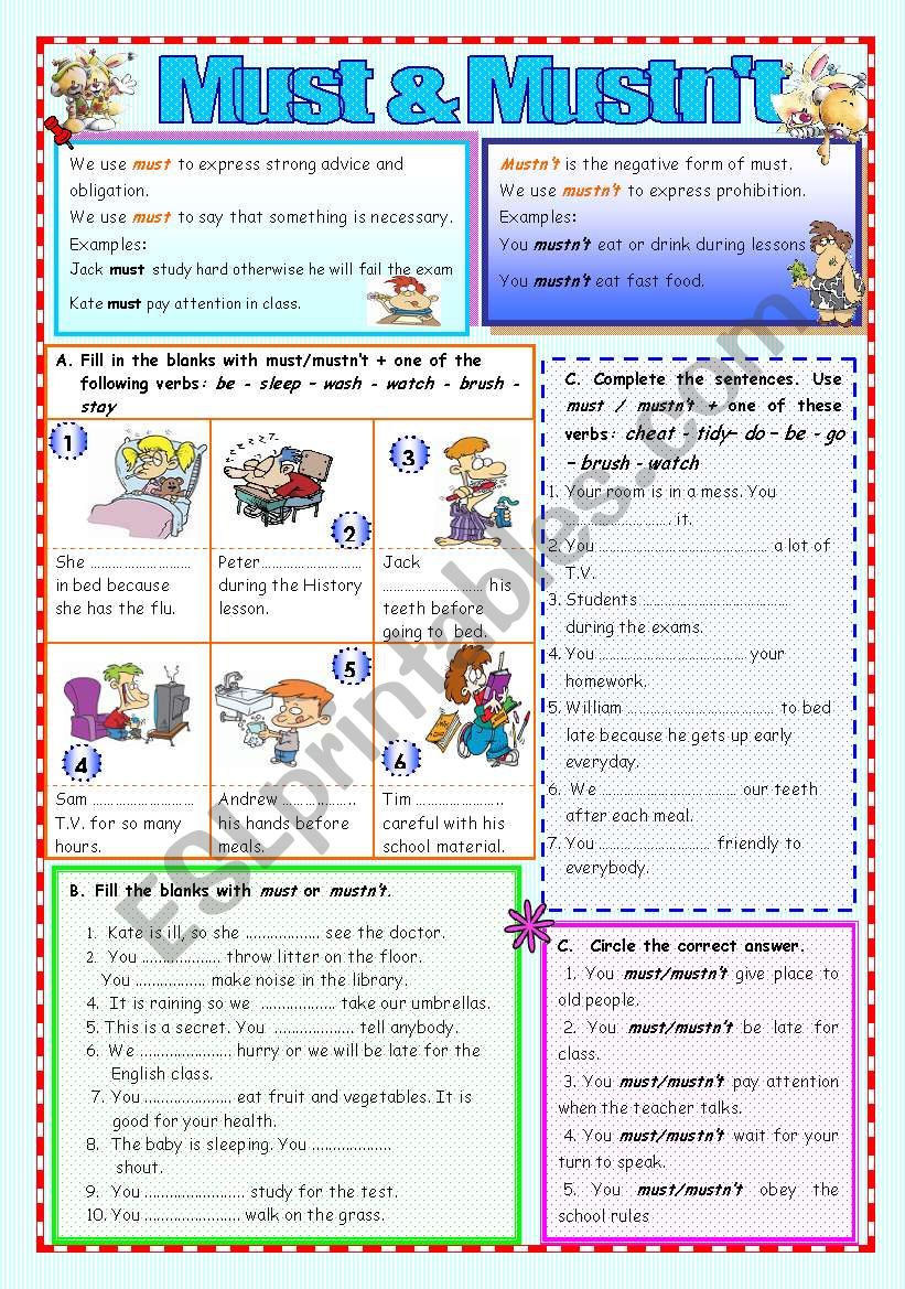 MUST & MUSTN`T ( B&W Version and KEY Included) - FULLY EDITABLE - ESL ...
