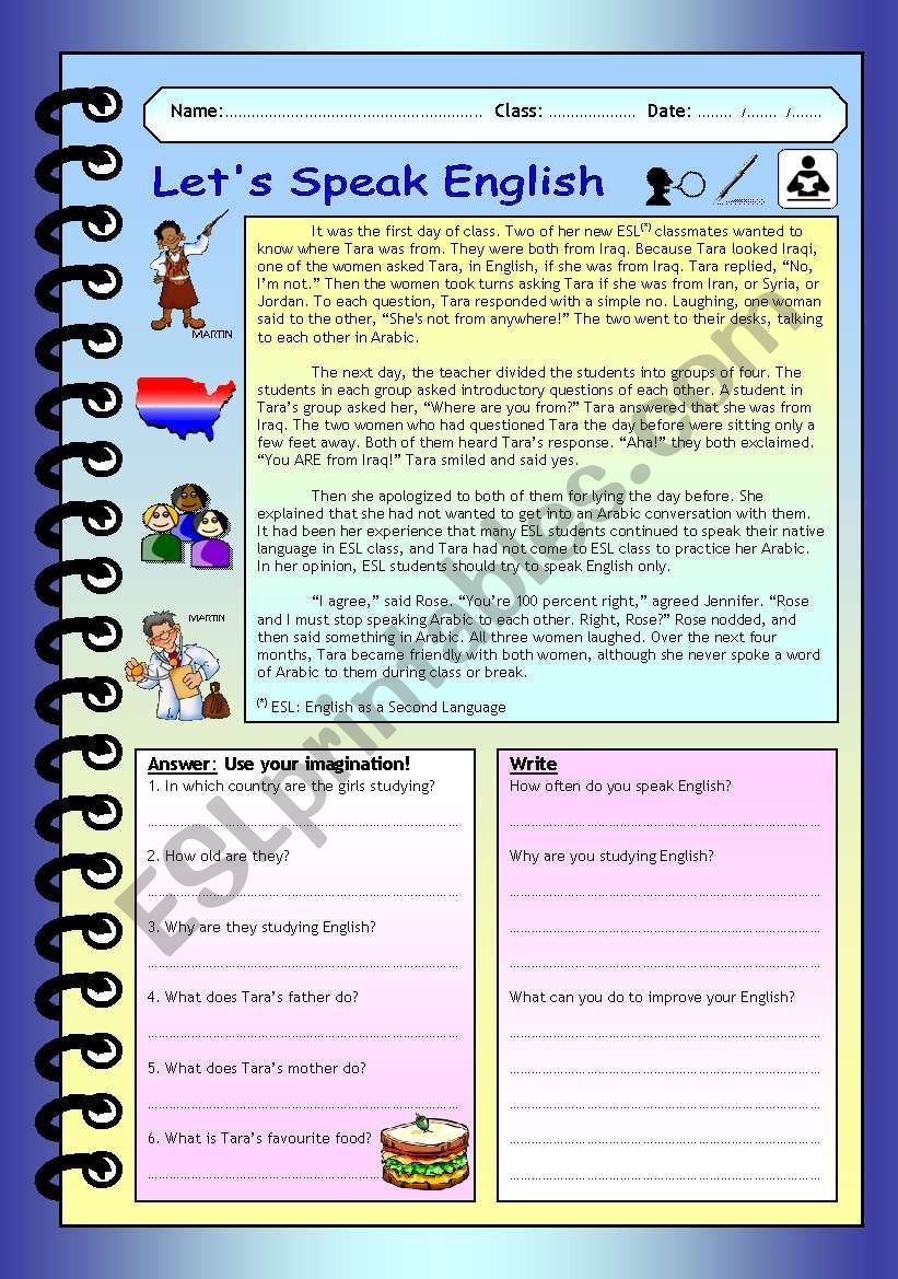 Imaginative Reading Comprehension - Let´s Speak English - ESL worksheet by PhilipR