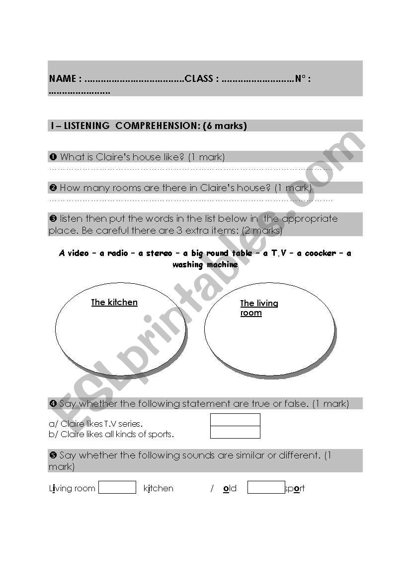 mid-term test n°2 7th form - ESL worksheet by sa3ida
