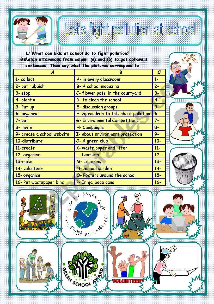 let´s fight pollution at school - ESL worksheet by sassouki