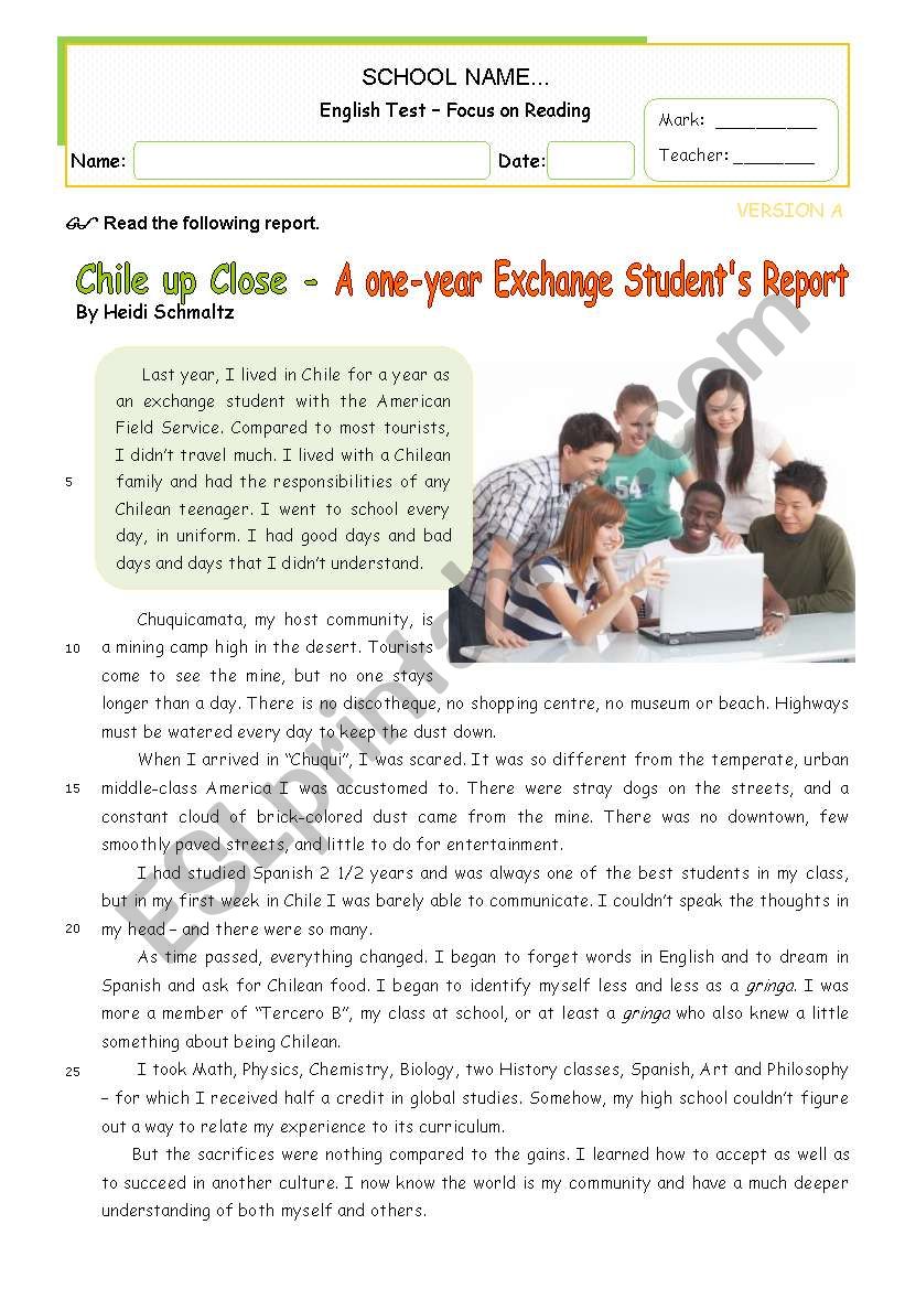 "Chile Up Close - A one-year exhange student´s report" - 2 Versions of ...