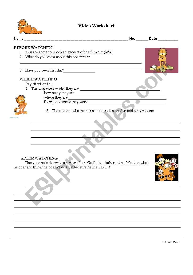 English worksheets: Garfield´s Daily Routine