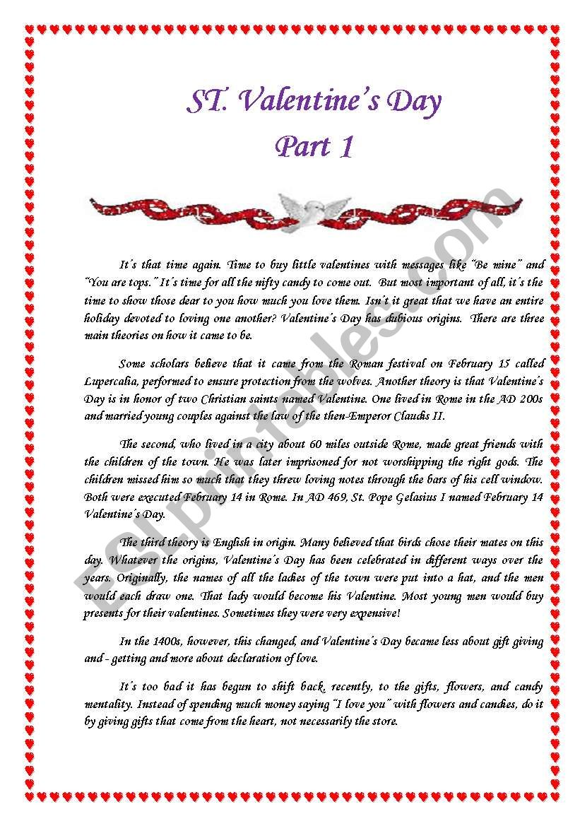 St.Valentine´s Day 1 - ESL worksheet by tjoma