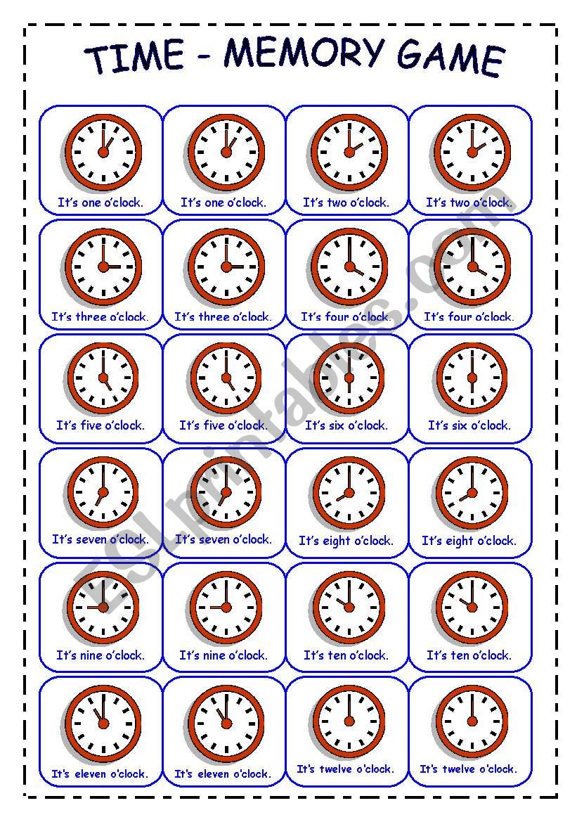 TIME MEMORY GAME ESL Worksheet By ElineScheffer