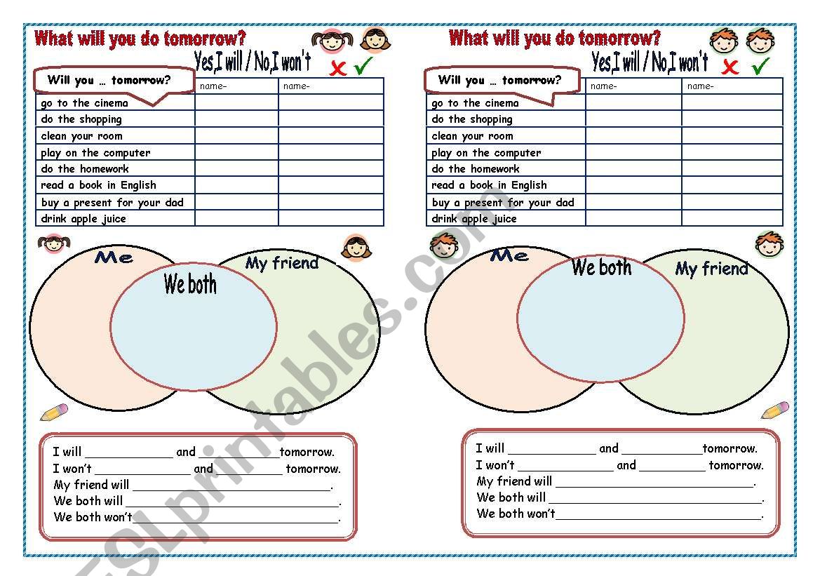 Pair Work -Future Tense with Â´WillÂ´ - ESL worksheet by Victoria-Ladybug