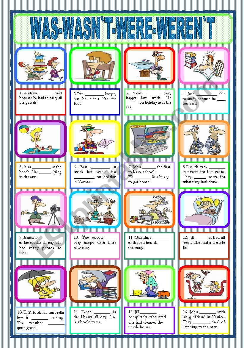 WAS-WASN`T-WERE--WEREN`T (B&W version and KEY included) -FULLY EDITABLE ...