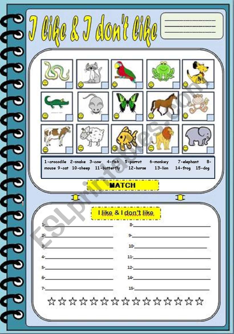 LIKE & DON´T LIKE with ANIMALS - ESL worksheet by xyzzyx