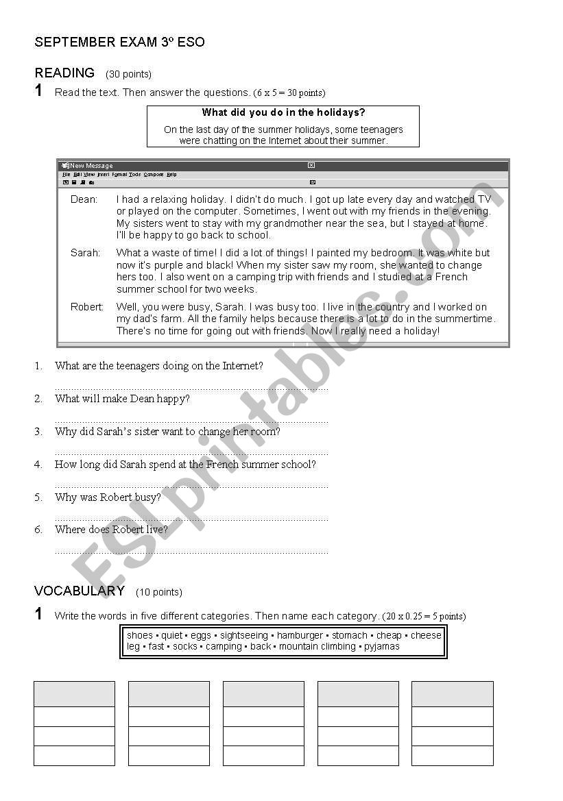 september exam 3º eso - ESL worksheet by inmaaa86